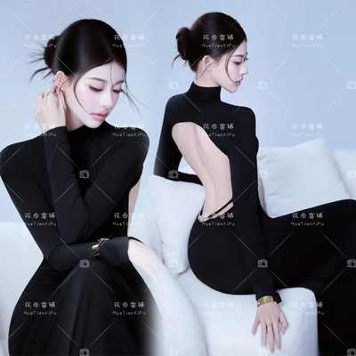 黑色修身露背礼服时尚辣妹写真服装个性御姐风肖像形象照摄影服饰
