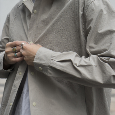 日系潮流暗纹提花宽松长袖衬衫男