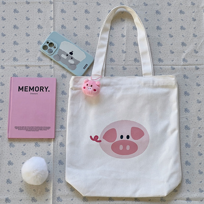 原创可爱猪猪帆布包女学生大容量单肩包休闲百搭补课手提袋闺蜜包
