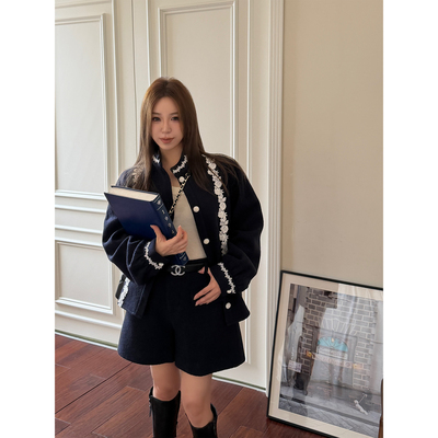 Scout 中世纪彼得潘 小立领花边立体袖秋冬羊毛外套+靴裤两件套装