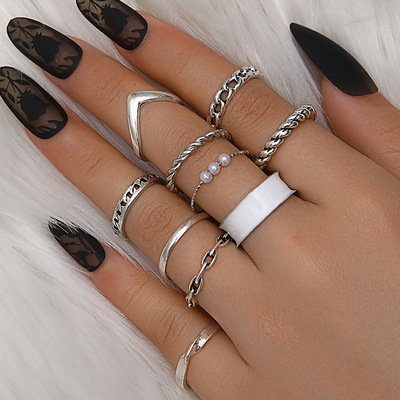 Retro Metal Pearl Rings Set female Joint Ring 跨境珍珠戒指女