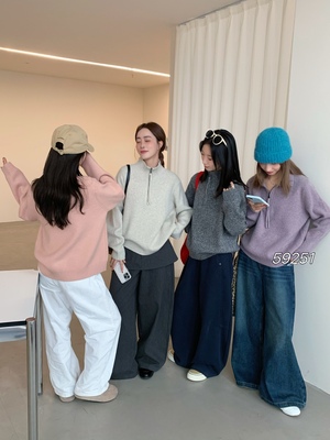 2025秋装新款半开拉链立领花线针织衫女宽松百搭毛衣外套59251