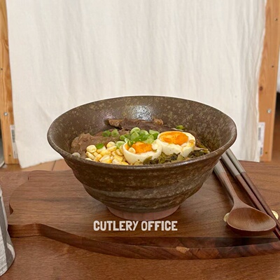 日式手作粗陶复古一人食面汤碗