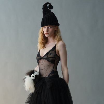 【Nodress】精灵黑色毛球针织毛帽 秋冬保暖针织帽时尚羊毛帽子