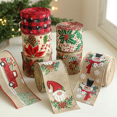 麻布圣诞树花环装饰丝带织带彩带