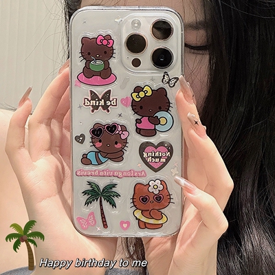 可爱沙滩椰树黑皮KT猫oppo滴胶壳