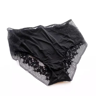 出口西班牙oysho家黑色内裤女高腰蕾丝包臀三角裤纯棉裆透气内裤