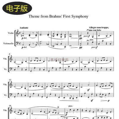 Theme from Symphony No.1大提琴与小提琴合奏谱二奏谱总分谱v564
