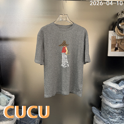 欧洲站2026早夏新款时尚圆领宽松百搭卡通印花钉珠短袖T恤女0258