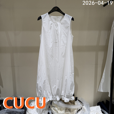 欧洲站2026夏季新款时尚圆领极简风无袖花苞连衣裙女背心长裙6099