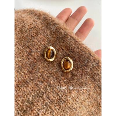 chocho/焦糖栗子棕 925银针秋冬复古美拉德高级感耳钉气质耳饰女