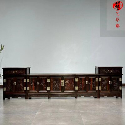 红木家具大红酸枝四季花三组合电视柜黑飘红影视柜矮柜储物柜组合