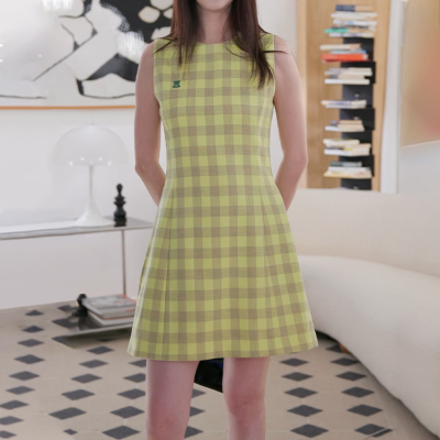 圆领修身格纹连衣裙两色