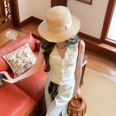 地球店浅杏色法式重工马甲女夏薄款时髦洋气宽松马夹背心无袖上衣