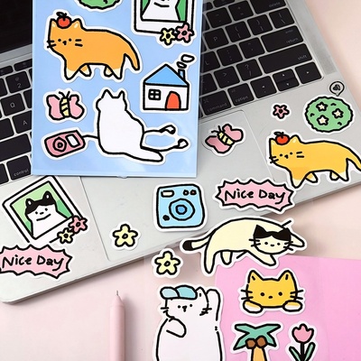 放松才是正经事可爱卡通猫咪小狗动物手帐贴纸日记装饰手账贴画