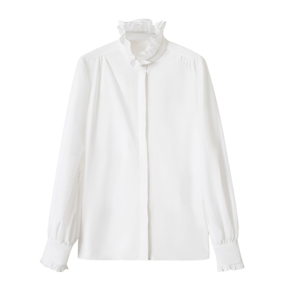 法式荷叶边衬衫女装长袖白色衬衣