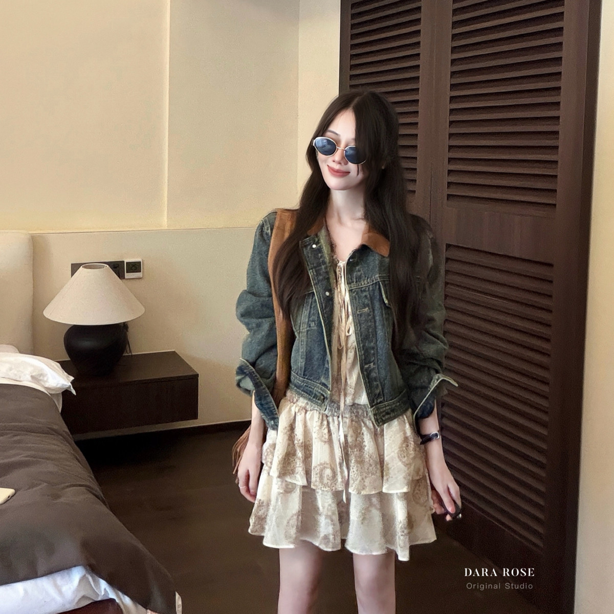 DARA ROSE-早秋上新韩版复古撞色翻领气质显瘦夹克牛仔外套QK9773