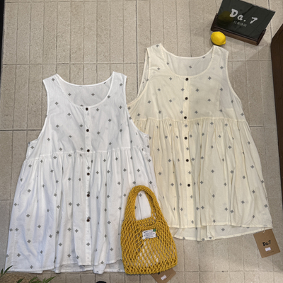 DA.7-刺绣小花轻薄宽松慵懒背心小衫(含100棉料)(中长款背心)8711