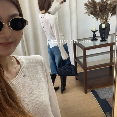 缤典-秋上新早秋基础神款小心机背后纽扣针织长袖针织衫66512