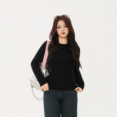 长袖T恤女秋加绒正肩显瘦打底衫