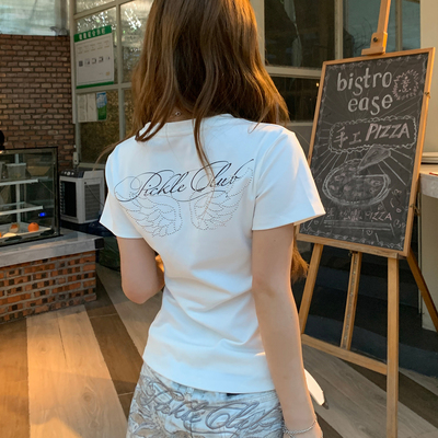 梁拌泡菜 2026春夏新款圣光天使烫钻T恤纯欲修身显瘦辣妹短袖上衣
