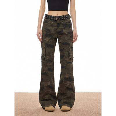 梁拌泡菜 美式复古多口袋工装迷彩裤男潮牌微喇vibe显瘦长裤子女