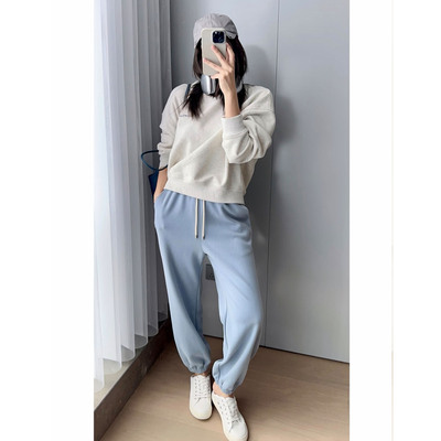 新意法海盐牛奶宽松束脚卫裤女