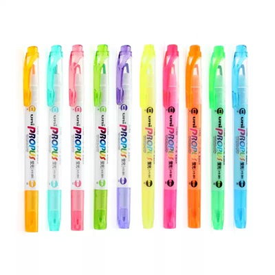 UNI三菱PUS-102T双头荧光笔PROPUS透视窗荧光笔笔记划重点小清新