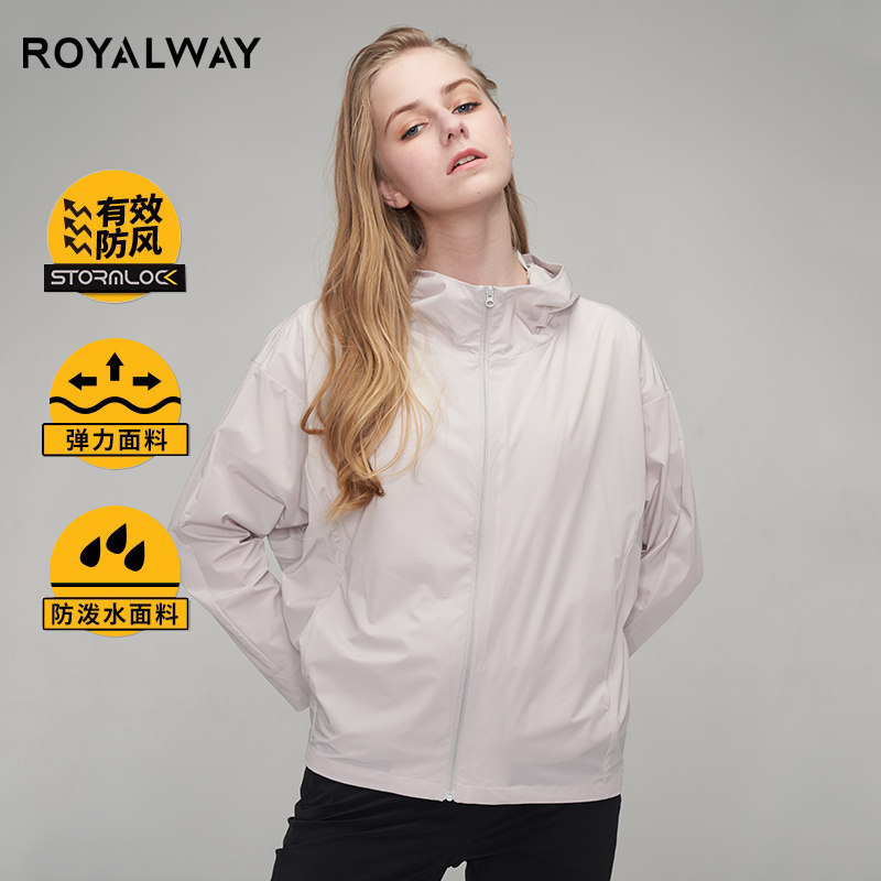 ROYALWAY休闲夹克女运动防风蝙蝠袖宽松显瘦弹力透气轻薄连帽外套