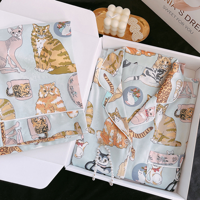 真丝可爱猫咪家居服女