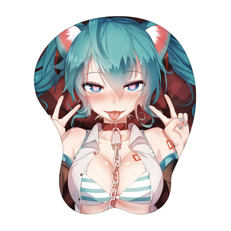 miku初音未来美女胸部电脑办公立体护腕鼠标垫手腕垫胶垫DIY定制