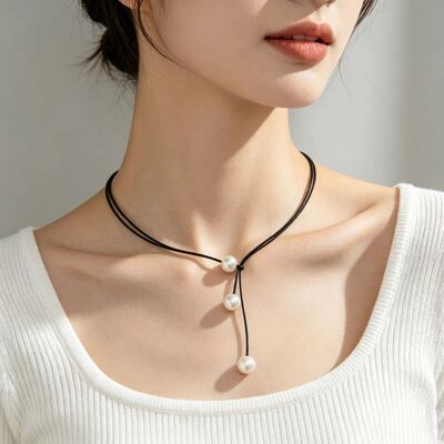 Pearl Necklace for Women Pendant Punk Gothic Wax Rope Chain