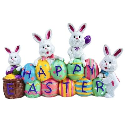 Easter Resin Ornament Set Hand Painted Bunny Eggs Decor Fest