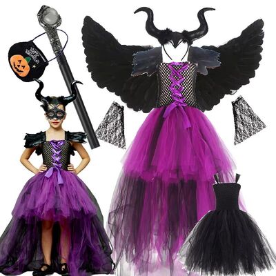 Halloween Costumes for Children Mesh Purple-black Dress Girl