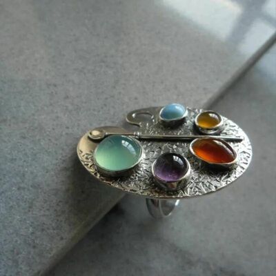 Creative Geometry Silver Color Metal Oval Inlaid Colored Sto