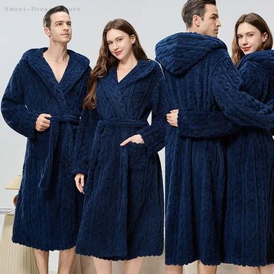 Couple Coral Fleece Bathrobe Gown Winter New Thicken Sleepwe