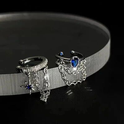 Fashion Zircon Sapphire Tassel Ear Cuff No Piercing Earring