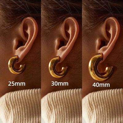 Vintage Stainless Steel Chunky C Shape Hoop Earrings For Wom