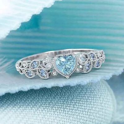 Elegant Beautiful Woman Fashion Silver Color Leaf Heart Ring