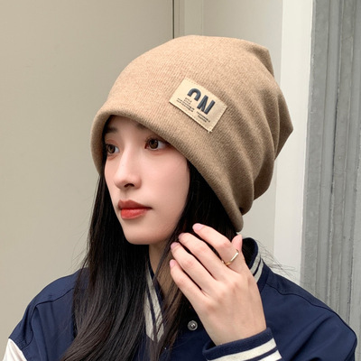 小头围堆堆帽女秋冬季产后月子帽百搭显脸小针织毛线包头冷帽子