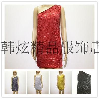 毕业表演nobody独家热舞珠绣亮片闪片短款斜肩连衣裙单肩女式修身