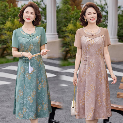 气质妈妈夏装新中式短袖连衣裙中