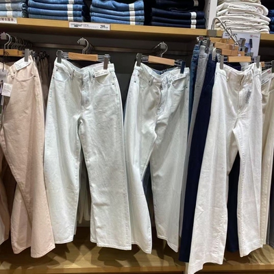 日单女装宽松直筒牛仔裤水洗阔腿高腰休闲长裤474934