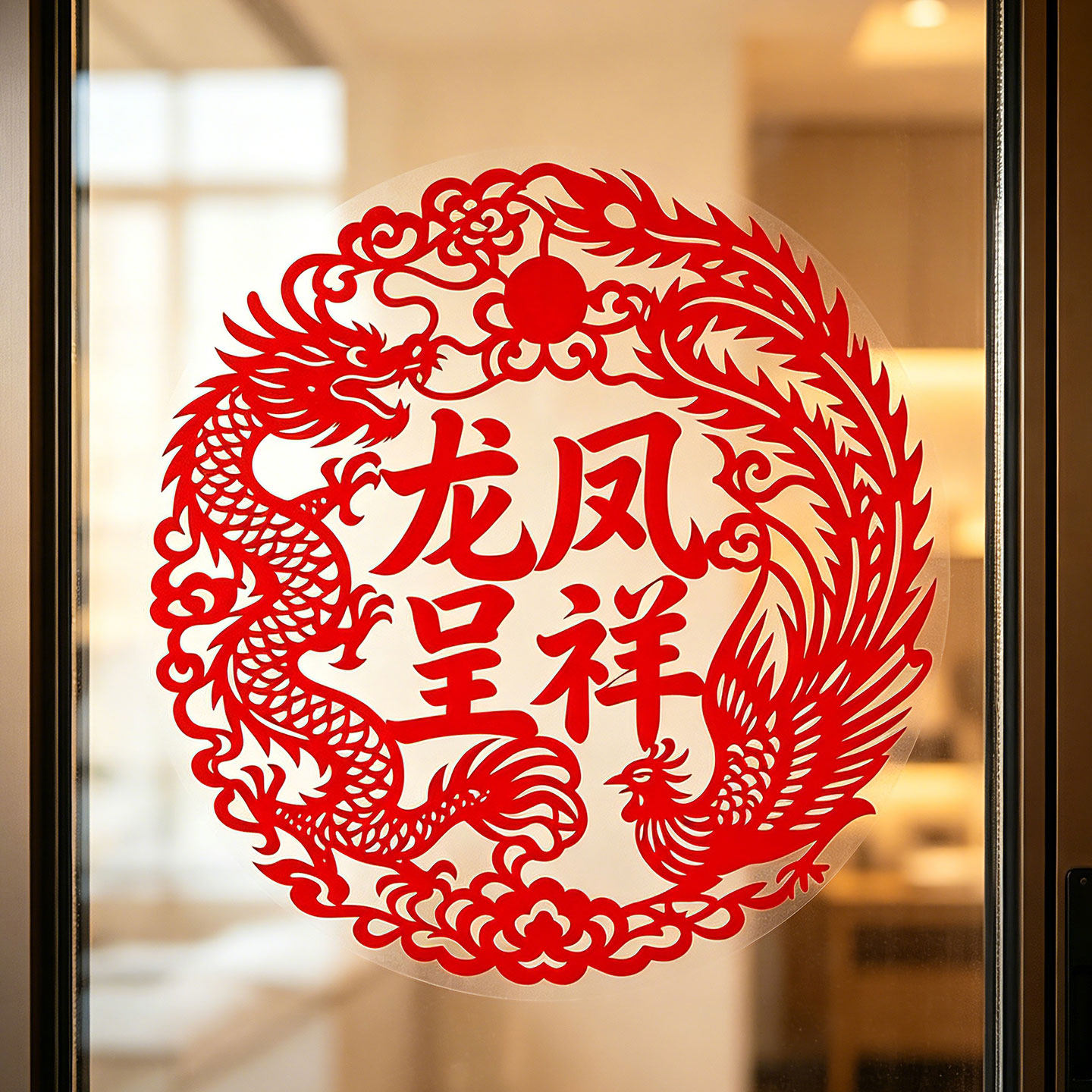 龙凤喜字窗花龙凤呈祥剪纸双喜静电贴纸婚房结婚玻璃门贴窗户装饰