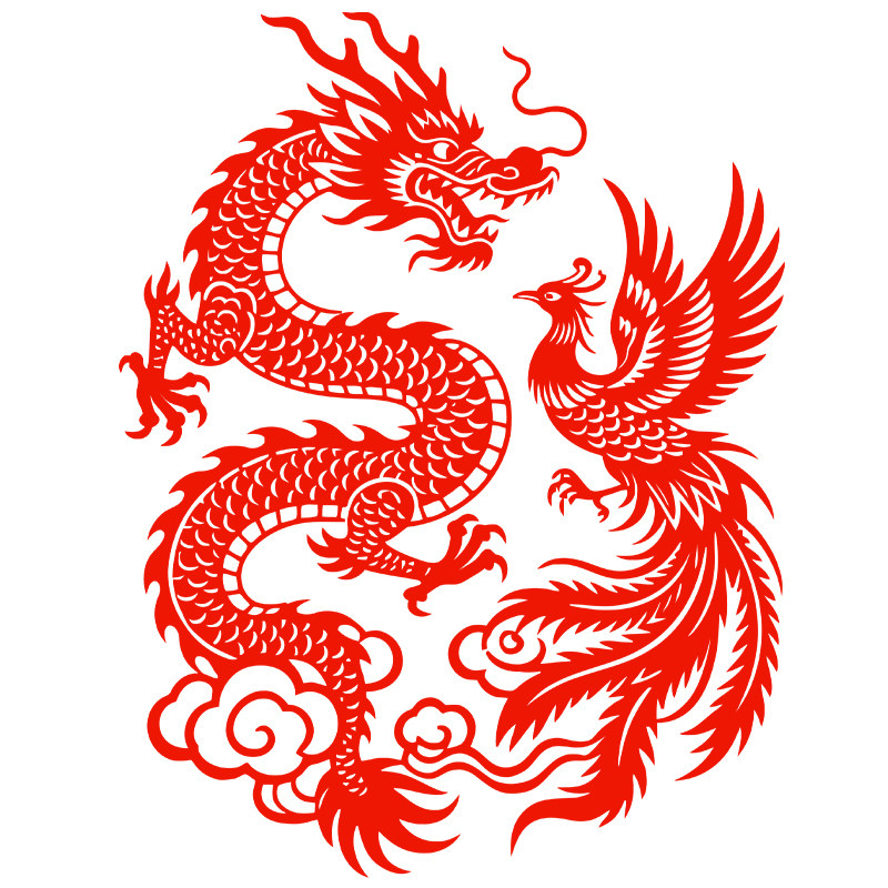 龙凤窗花结婚装饰生肖龙剪纸凤凰静电贴纸玻璃门贴窗户双面红水贴