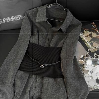 灰色针织腰封衬衫女2025秋季新款