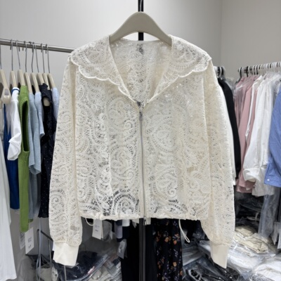 欧货2026春夏新款时尚百搭连帽短外套女宽松显瘦蕾丝防晒服上衣潮