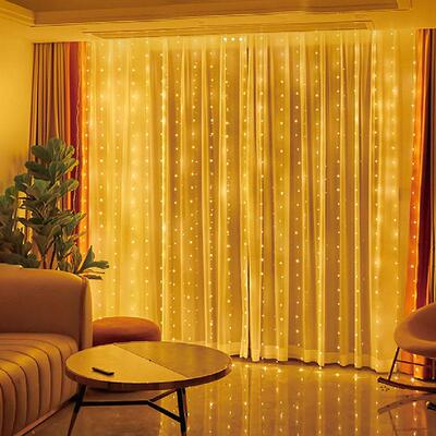 3*3米USB遥控铜线窗帘灯串带挂钩LED彩灯闪灯串灯星星灯圣诞装饰