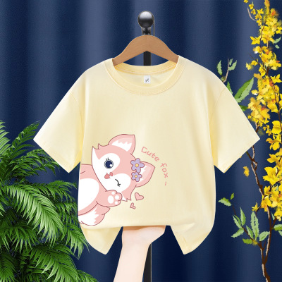 品牌特价撤柜女童短袖t恤夏季小猫印花宽松透气上衣女孩纯棉T9388