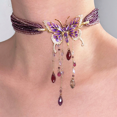 SU浮空岛「紫晶蝶」原创设计小众高级感蝴蝶项链复古锁骨链choker